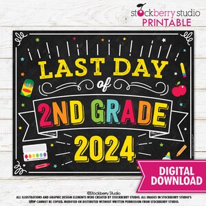 Last Day of 2nd Grade Sign Last Day of School Sign Printable Last Day ...