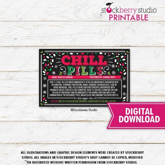 Chill Pill Label Printable Holiday Prescription Label Funny Office ...