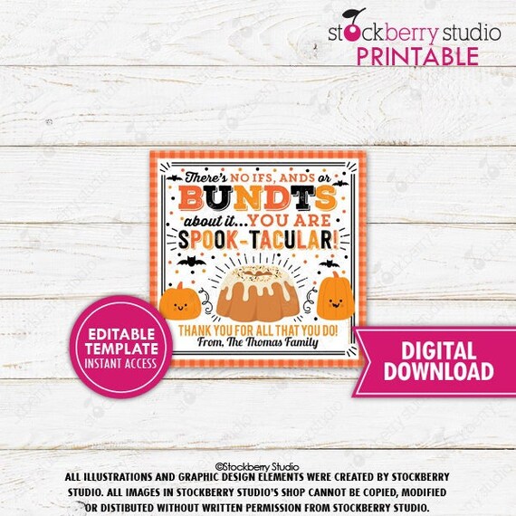 Halloween Bundt Cake Gift Tag Printable Staff Teacher Appreciation No ...