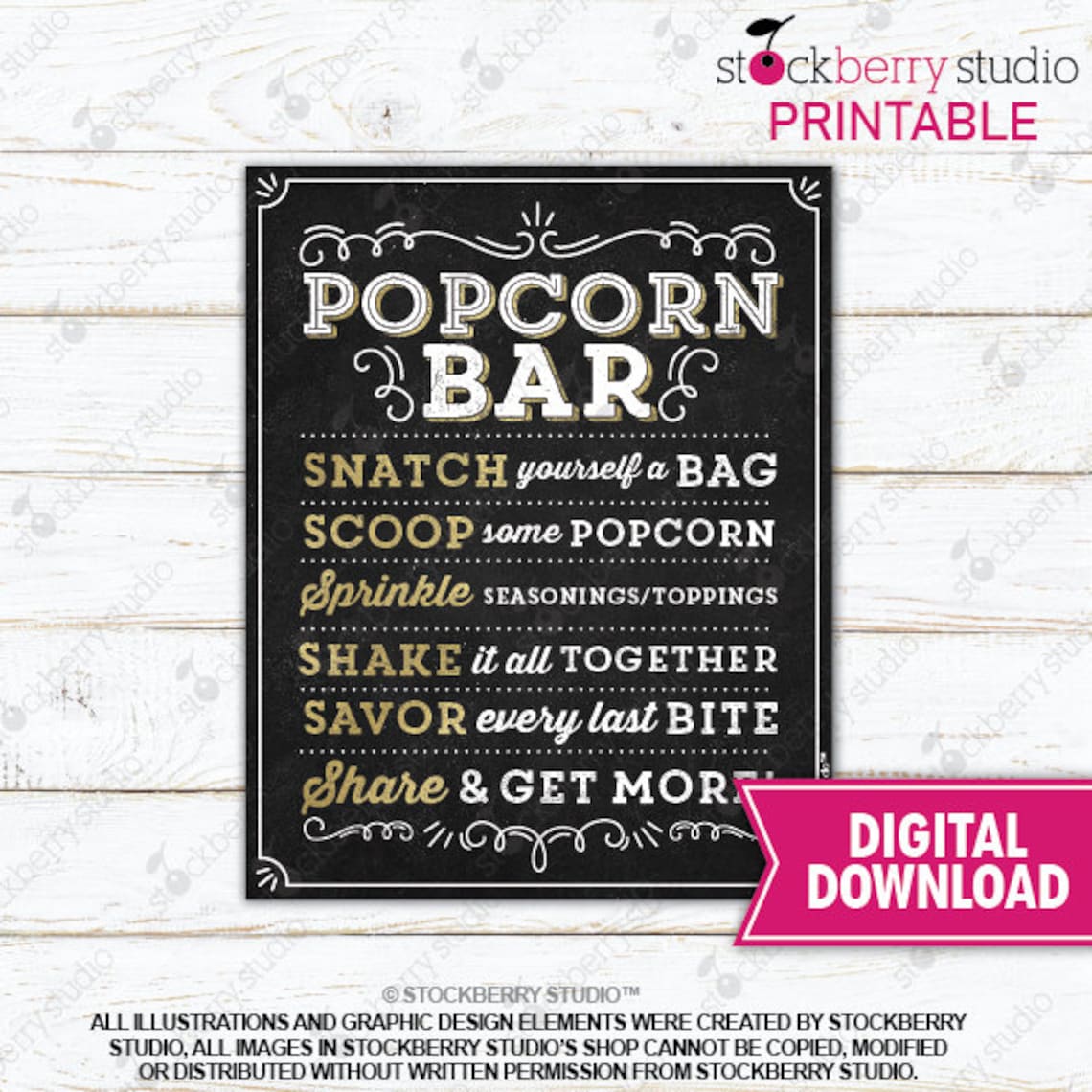 Popcorn Bar Sign Printable Popcorn Sign Digital Download | Etsy