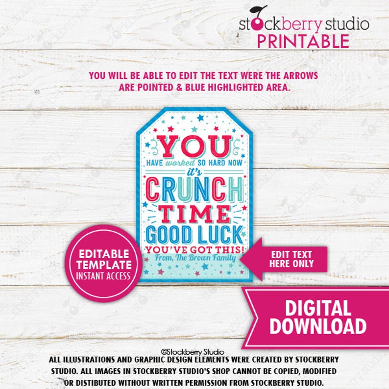 Crunch Time Good Luck Gift Tag Printable Game Day Sports - Etsy