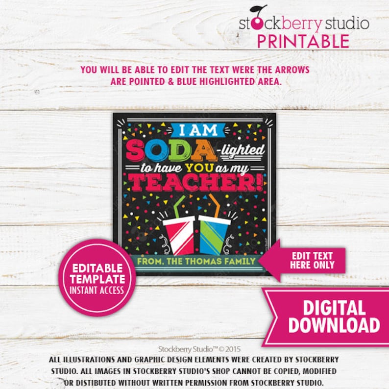 Teacher Gift Tag Printable Soda-lighted Soda Tag Teacher - Etsy