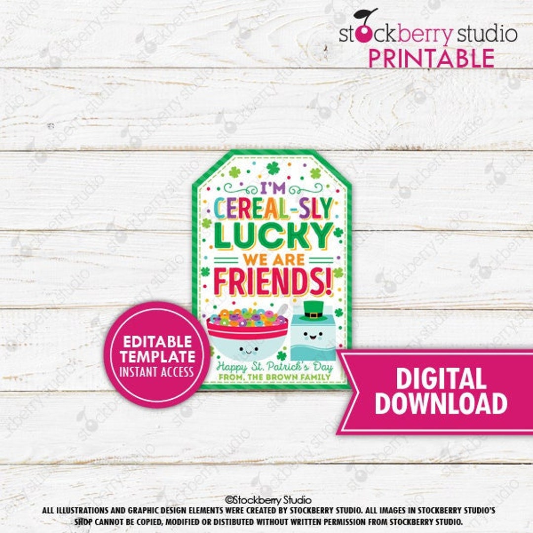 St Patrick's Day Friend Appreciation Gift Tag Printable Cerealsly Lucky ...