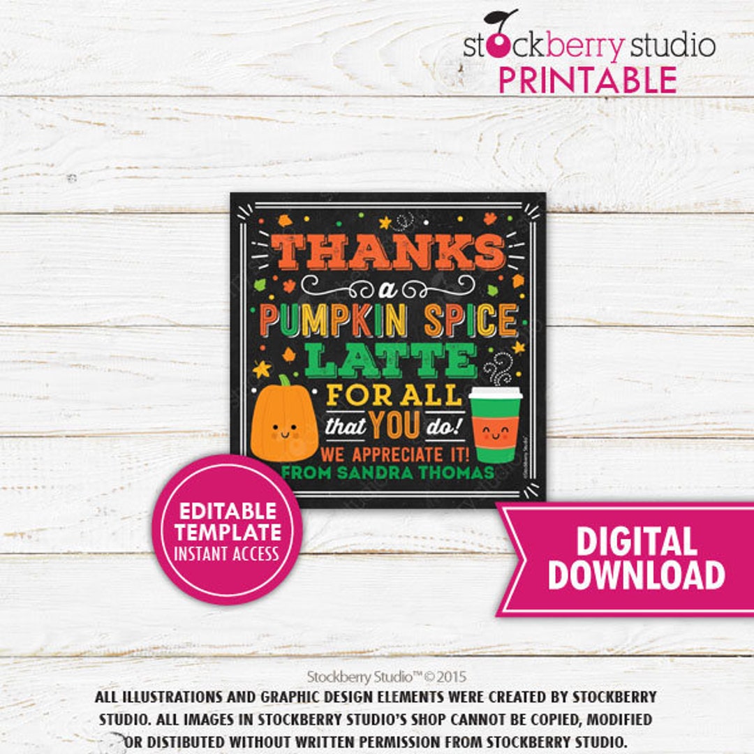 Coffee Thanks a Latte Fall Latte Gift Tag Pumpkin Spice Gift Tag ...