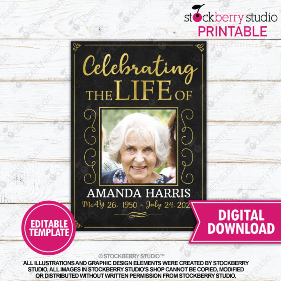 Celebrating the Life - Welcome Sign - Memorial Sign - Funeral ...
