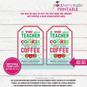 Christmas Teacher Gift Tag Printable Cookie Coffee Treat Hot - Etsy