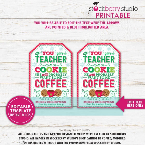 Christmas Teacher Gift Tag Printable Cookie Coffee Treat Hot Chocolate ...