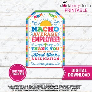 Nacho Average Employee Thank You Tags Printable Mexican Themed Staff ...