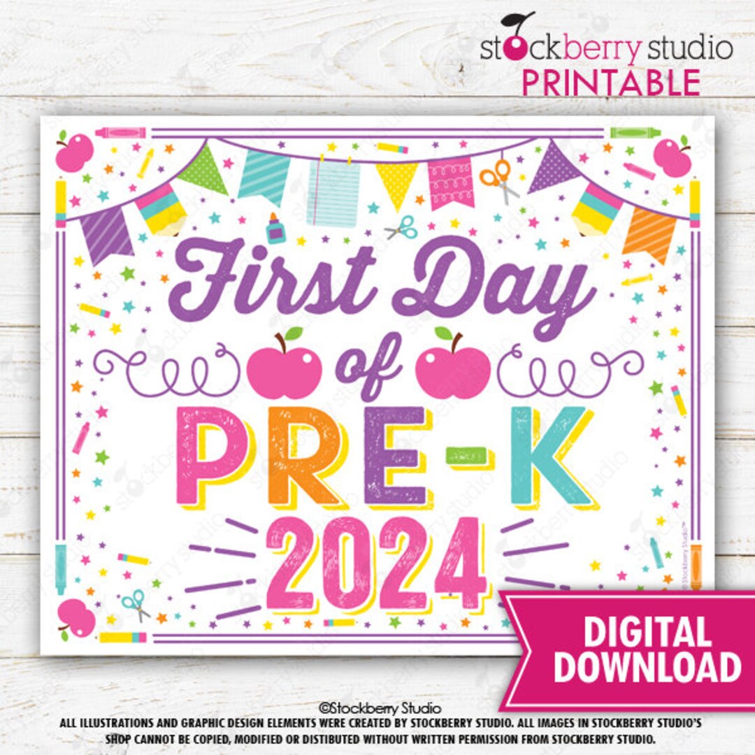 Girl First Day of Pre-k Sign Printable Back to School Poster 1st Day of ...