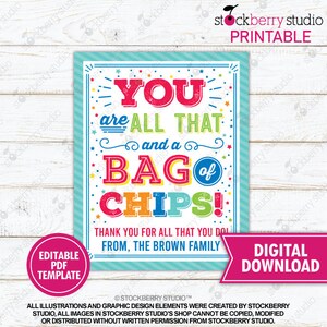 Chips Gift Tag Printable Bag of Chip Tags You Are All That and a Bag of ...