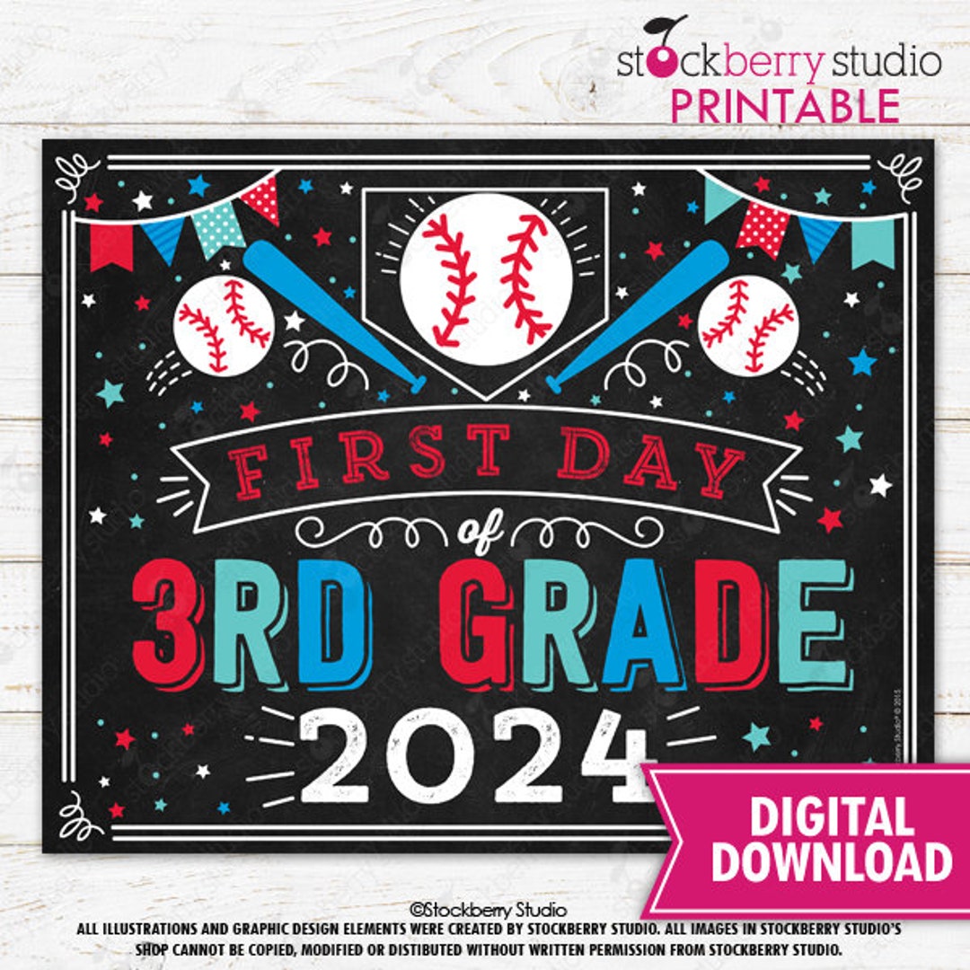 Baseball First Day of 3rd Grade Sign Boy 1st Day Sports Third Grade ...