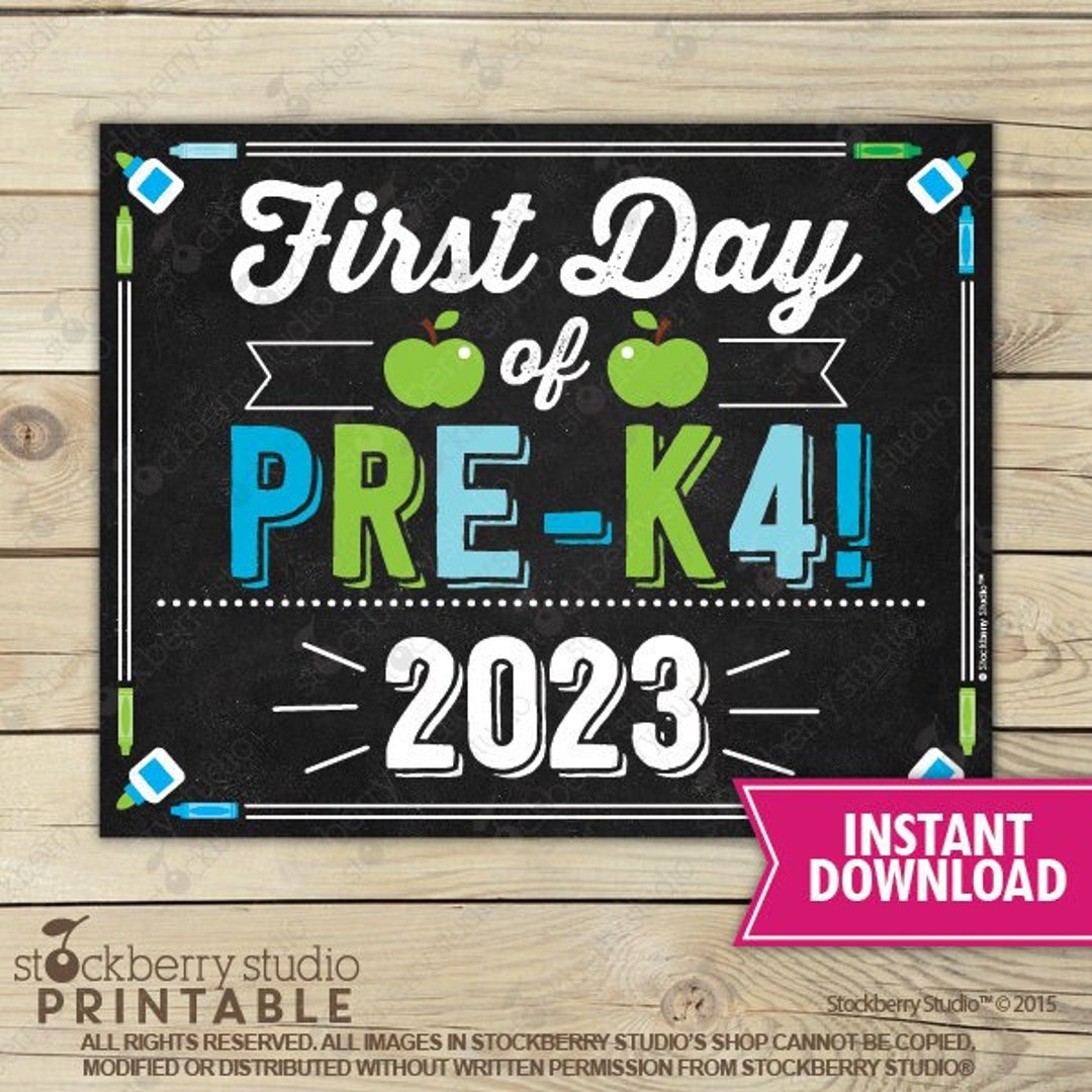 First Day of Pre K4 Sign 1st Day of School Sign Printable - Etsy
