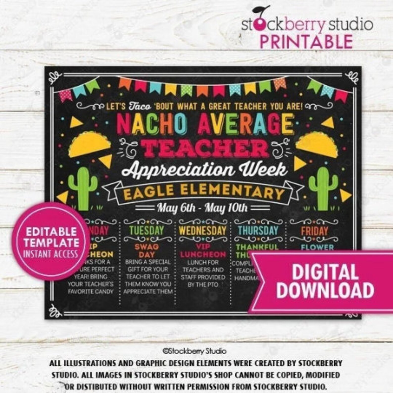 Teacher Appreciation Week Itinerary Printable Schedule Events Poster ...