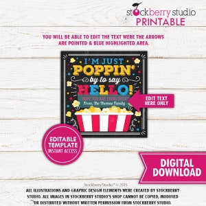 Popcorn Gift Tag Printable Poppin by to Say Hello Thinking of You ...