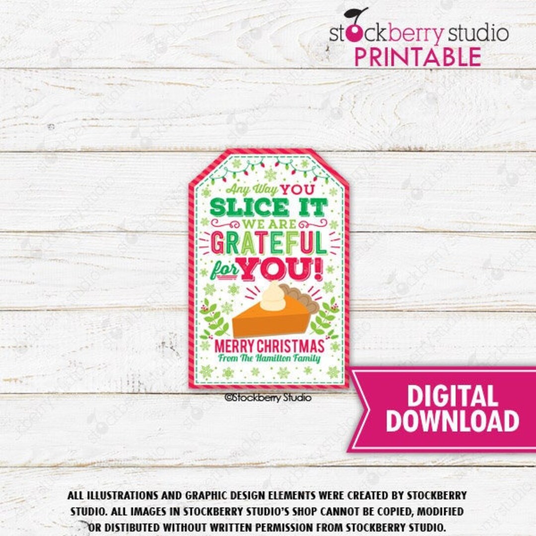 Christmas Gift Tag Cake Pie Holiday Bakery Label Grateful for You ...