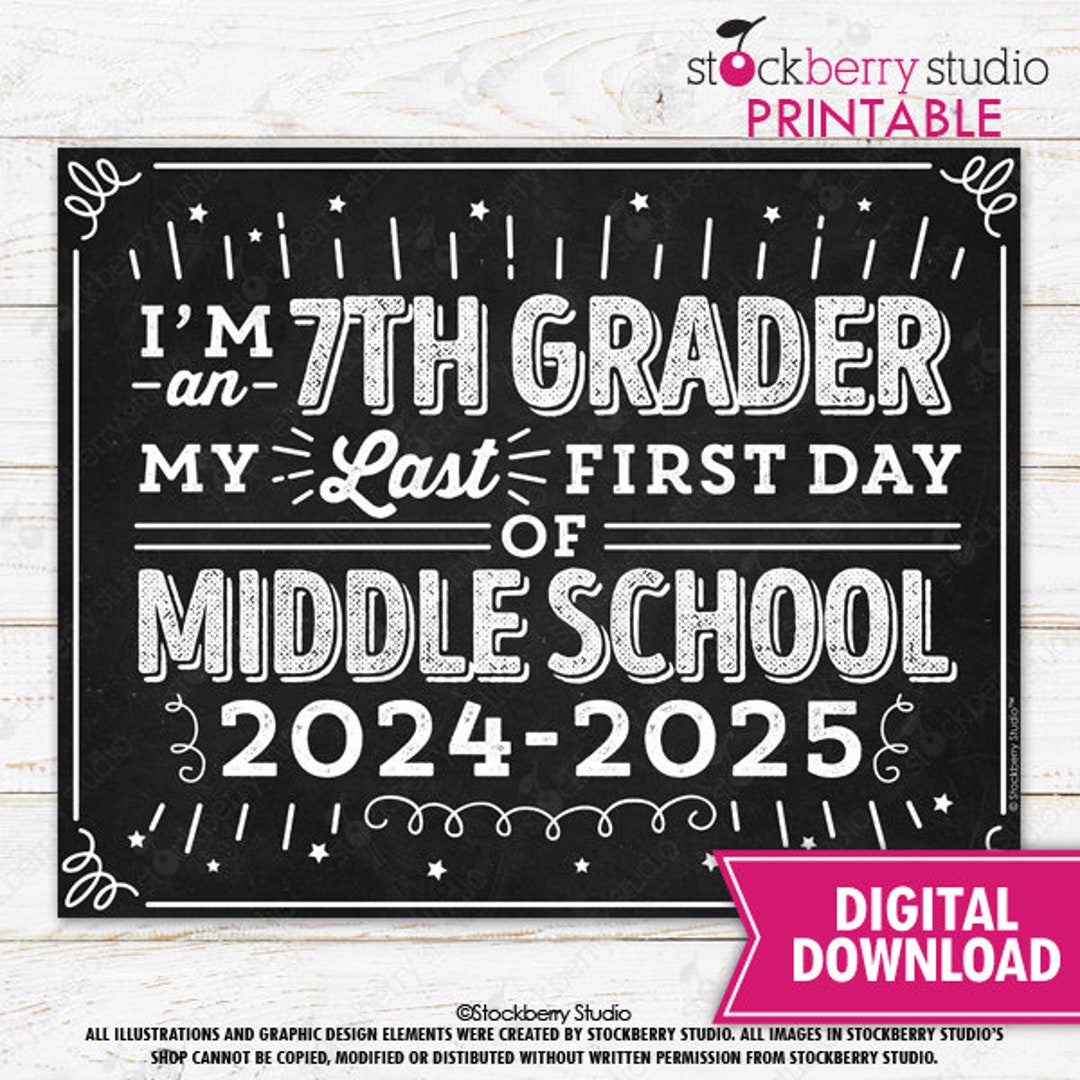 Last First Day of 7th Grade Sign First Day of Seventh Grade Printable ...