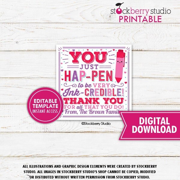 Valentine's Day Pen Gift Tag Valentine School PTO PTA - Etsy