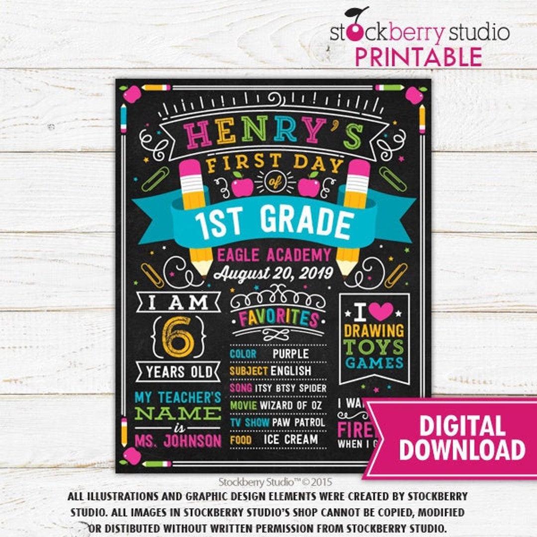 Girl First Day of School Sign Back to School Sign Digital Download ...
