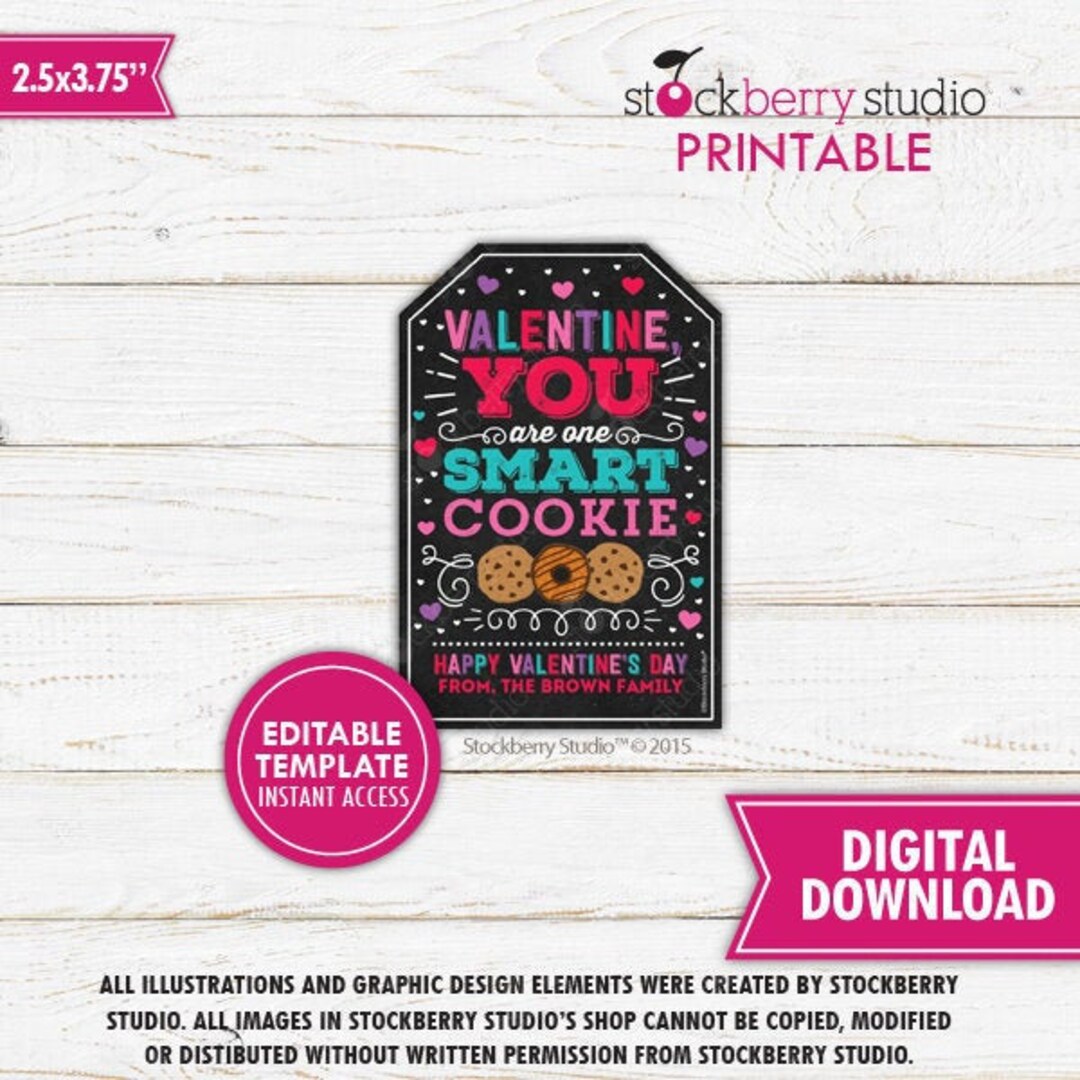 Valentine's Day Cookie Tags Printable Valentine Cookies for Kids ...