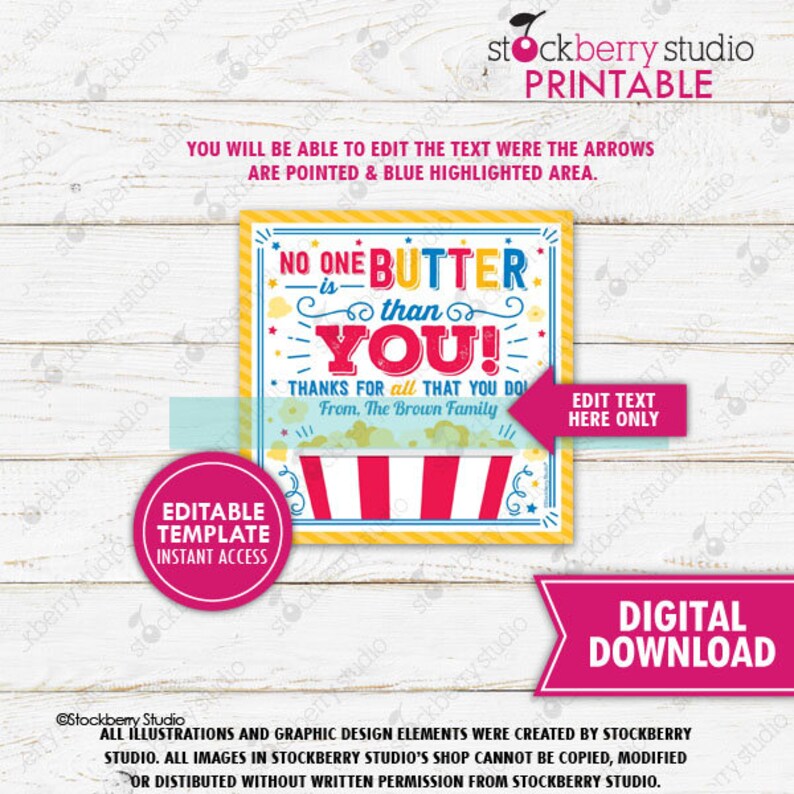 Popcorn Gift Tag Printable No One is Butter Popcorn Thank You - Etsy