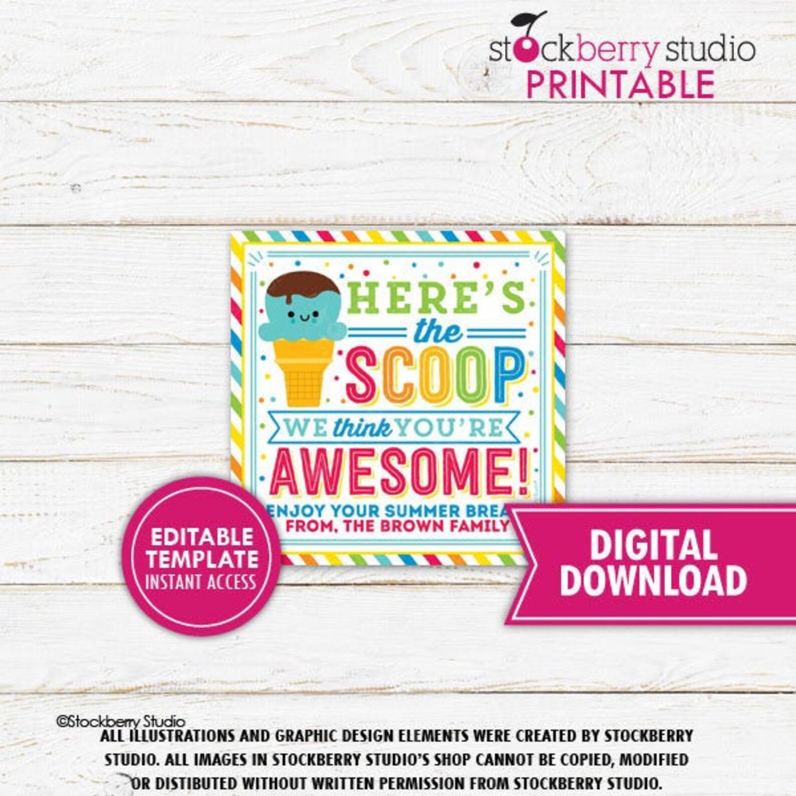 Ice Cream Gift Tag Summer Gift Tags End of School Year Staff - Etsy