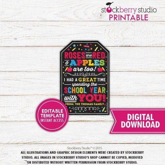 End of the Year Teacher Gift Tag Printable Teacher Thank You | Etsy