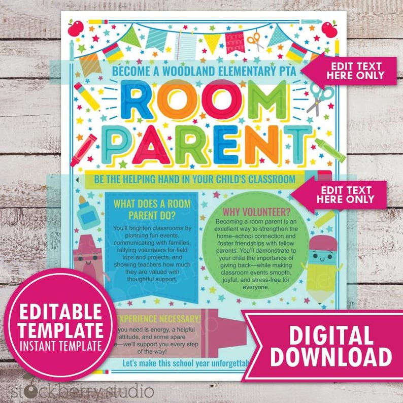 Room Parent Flyer Editable Template Printable PTO PTA Volunteer ...
