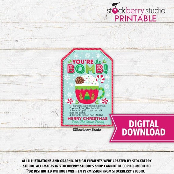 Christmas Hot Chocolate Bomb Gift Tag Hot Cocoa Recipe Label Holiday ...