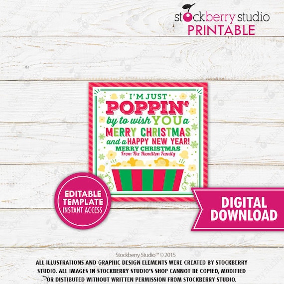 Christmas Popcorn Gift Tag Printable Poppin By Christmas Gift Tag ...