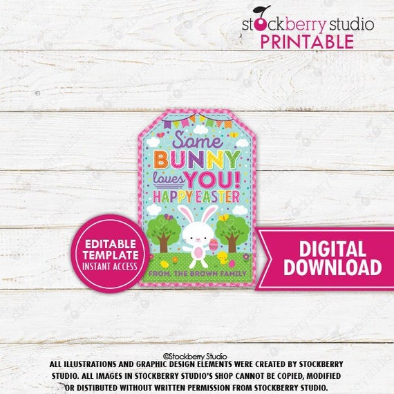Easter Bunny Gift Tag Printable Some Bunny Loves You Happy Easter ...
