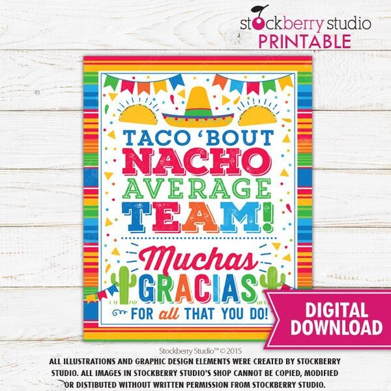 Taco Bout Nacho Average Team Fiesta Sign Printable Staff Teacher ...
