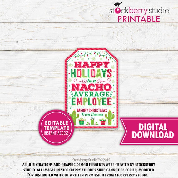 Christmas Gift Tag Nacho Average Employee Thank You Tags Printable ...