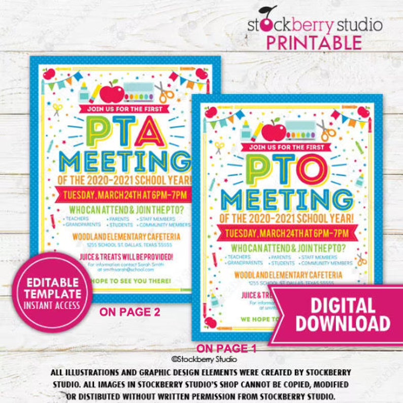 PTO PTA Meeting Informational Flyer School Fundraiser Event - Etsy