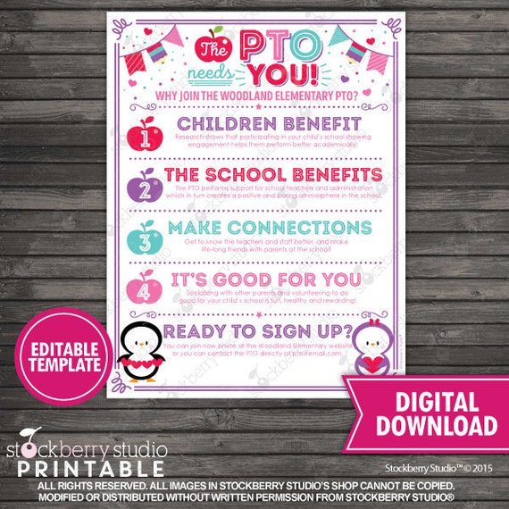 PTO PTA Recruitment Flyer School Fundraiser Event Volunteer PTA ...