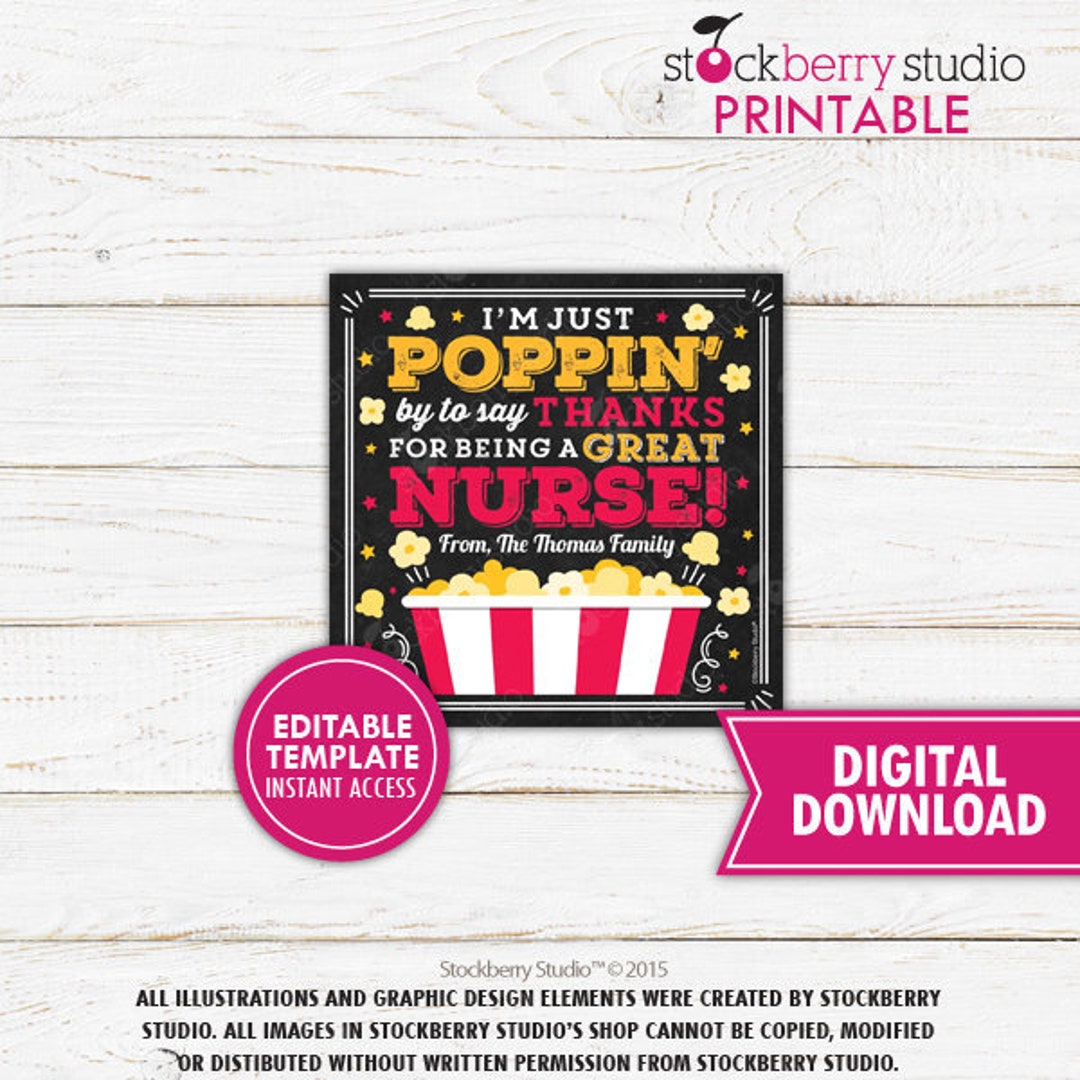 Nurse Popcorn Gift Tag Printable Nurse Appreciation Tags Frontline ...