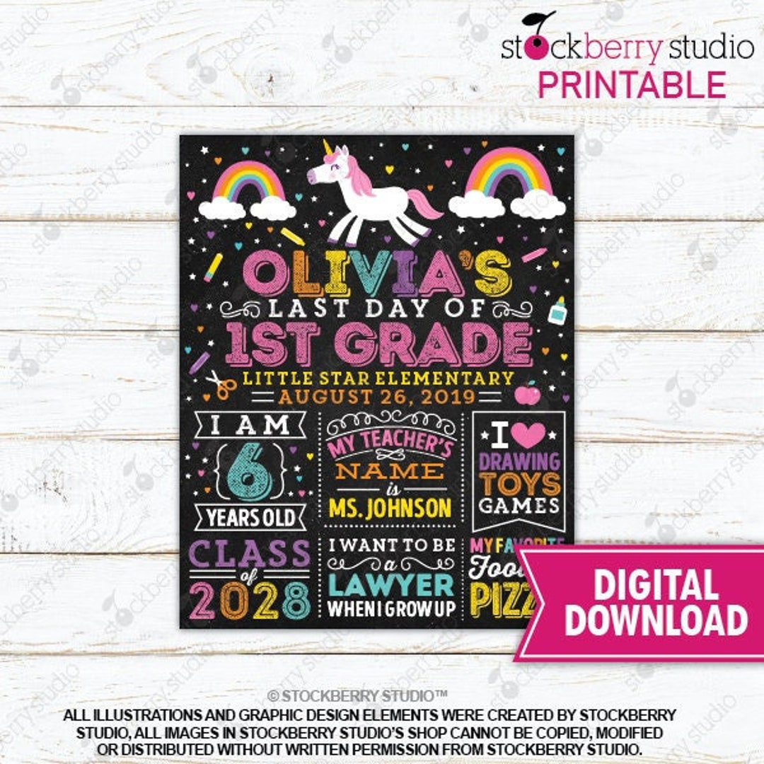 Last Day of Preschool Chalkboard Sign Printable Personalized Last Day ...