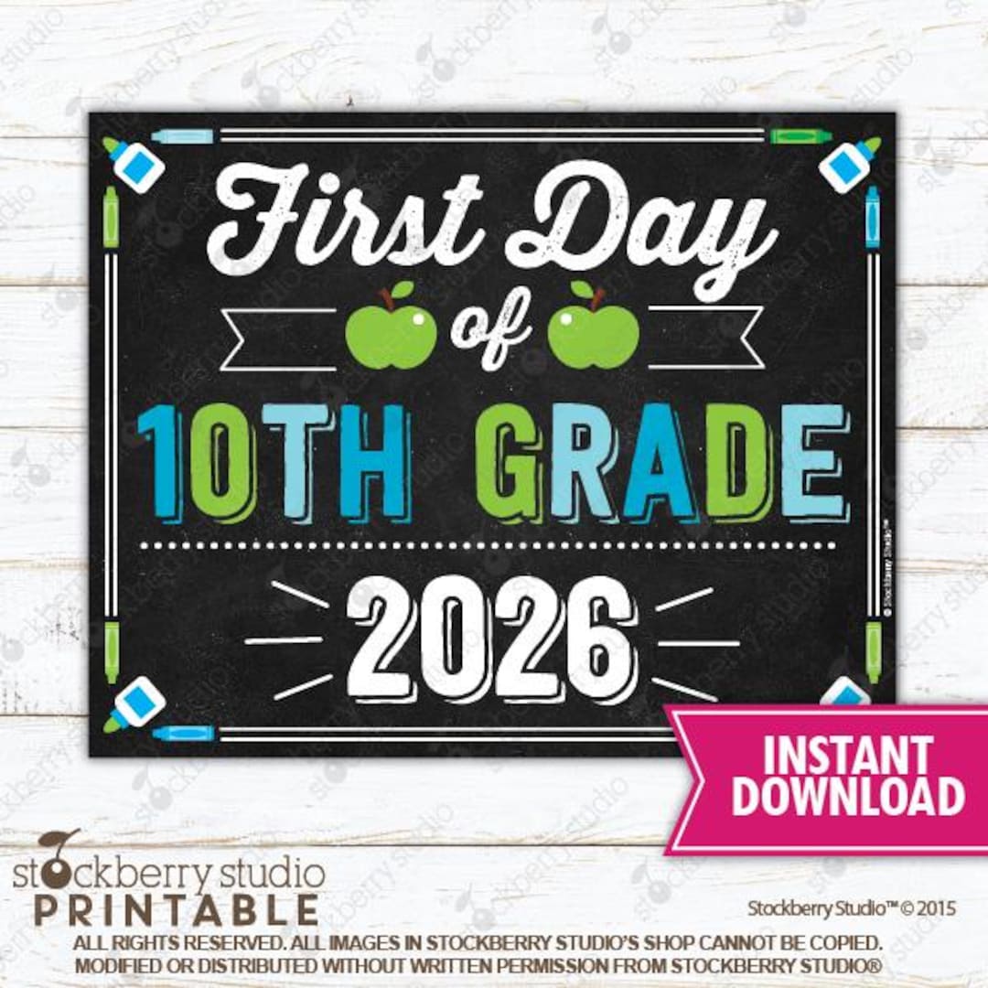 First Day of 10th Grade Sign Boy 1st Day of School Sign Printable First ...