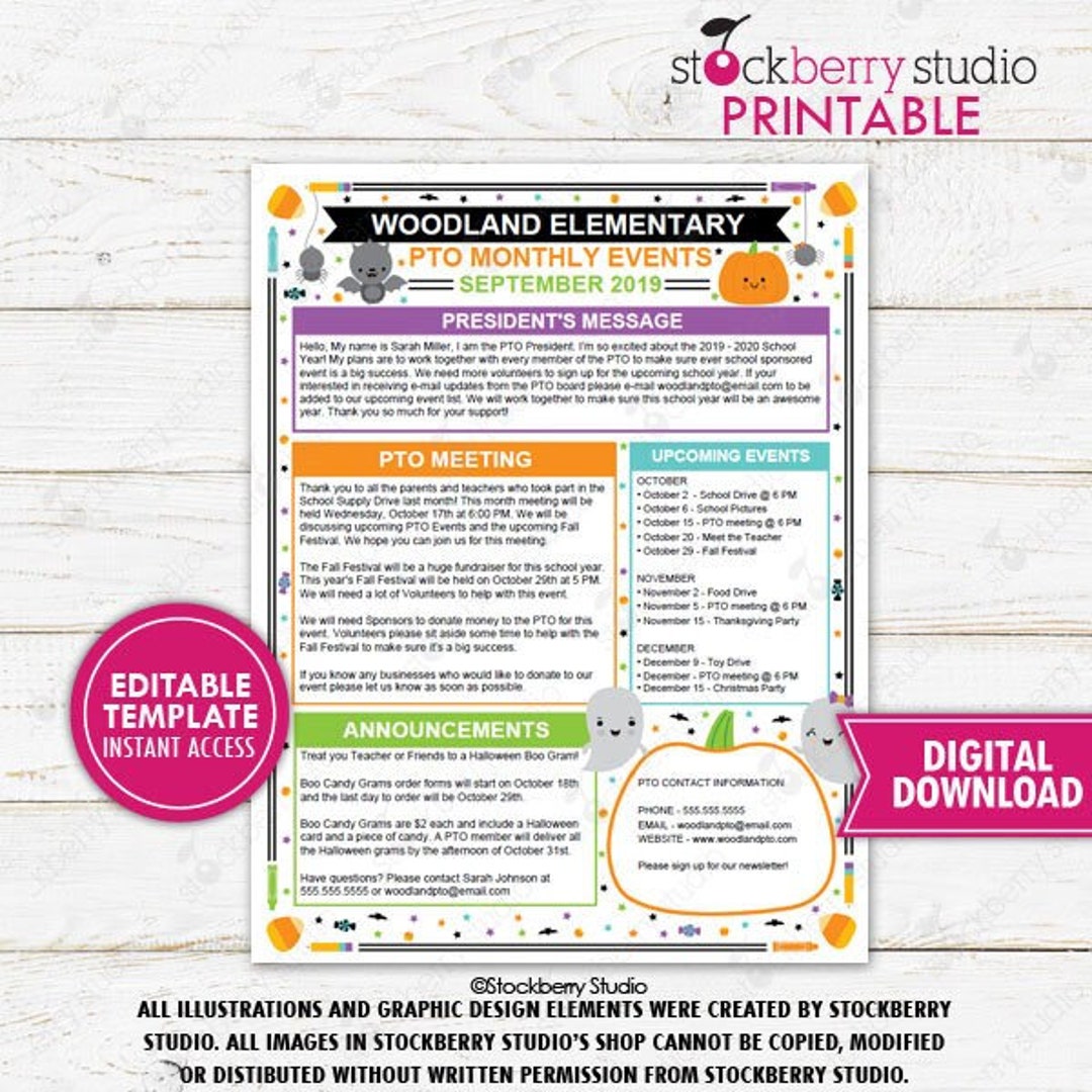 Halloween Teacher Newsletter PTO PTA Newsletter Flyer Printable ...