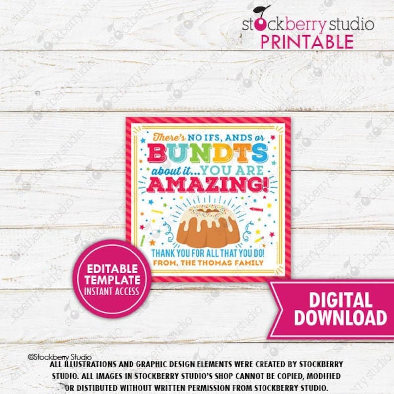 Bundt Cake Tag Printable Teacher Appreciation Bundt Cake Gift - Etsy