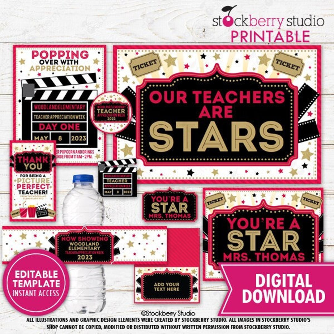 Teacher Appreciation Week Hollywood Movie Star Themed Decor Printable ...