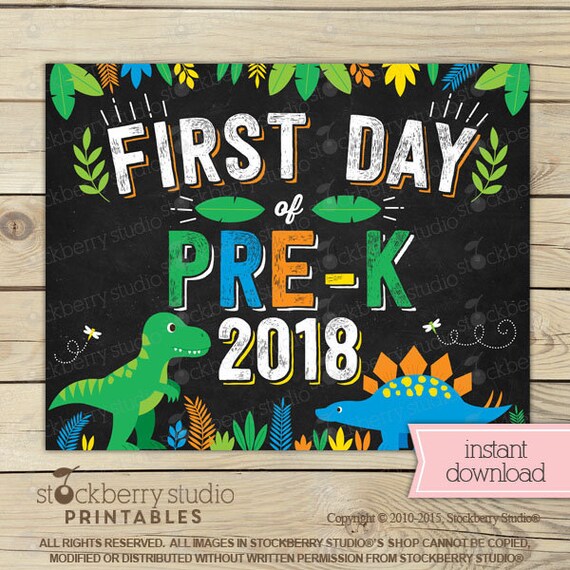 Dinosaur First Day of Prek Sign Instant Download Dinosaurs | Etsy