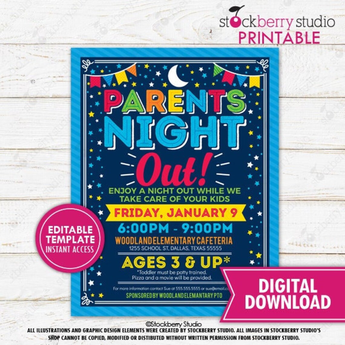 Parents Night Out Flyer Printable PTO PTA Church Community Family ...