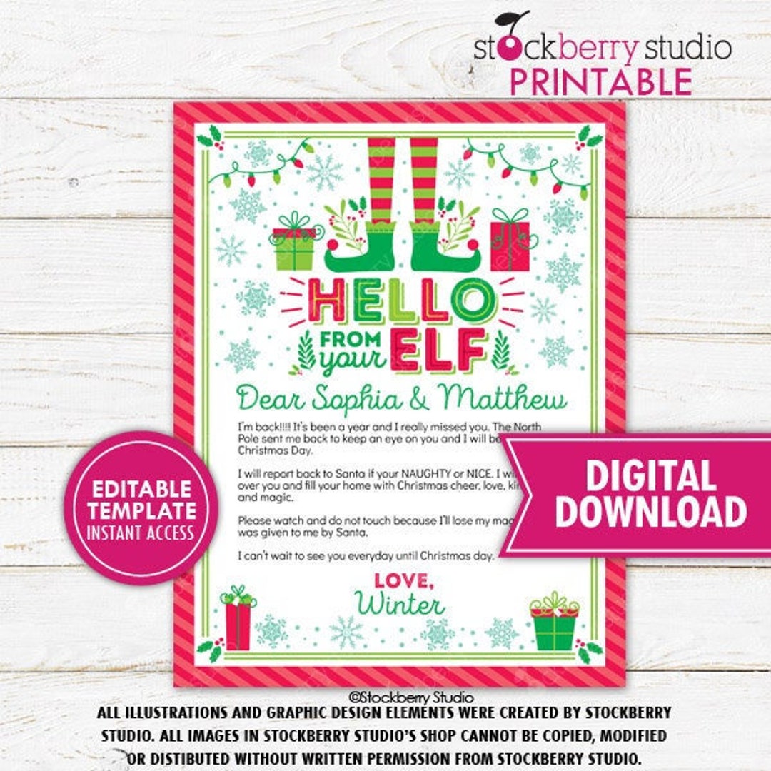 Hello From the Elf Welcome Letter Printable Return Arrival Note I'm ...