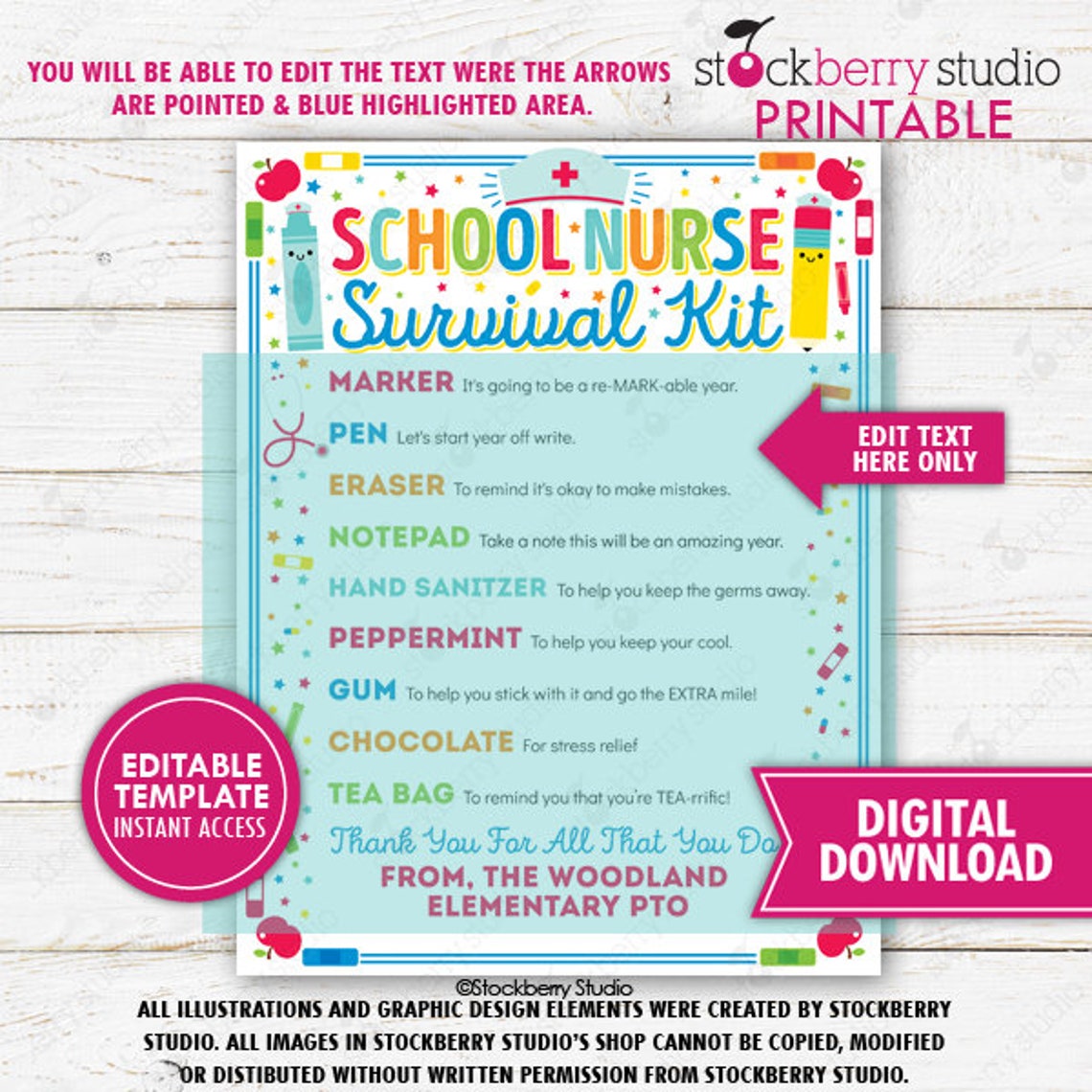 School Nurse Survival Kit Printable Thank You National Nurses - Etsy