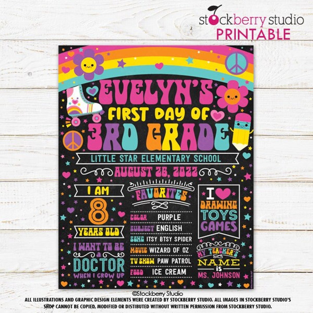 Retro First Day of School Sign Girl Boho Back to School Sign Printable ...