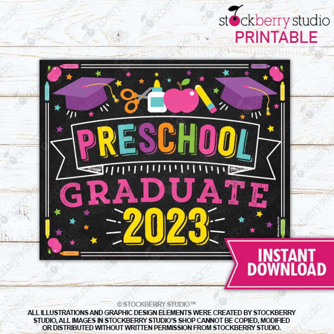 Girl Preschool Graduation Sign Printable Last Day of Preschool - Etsy