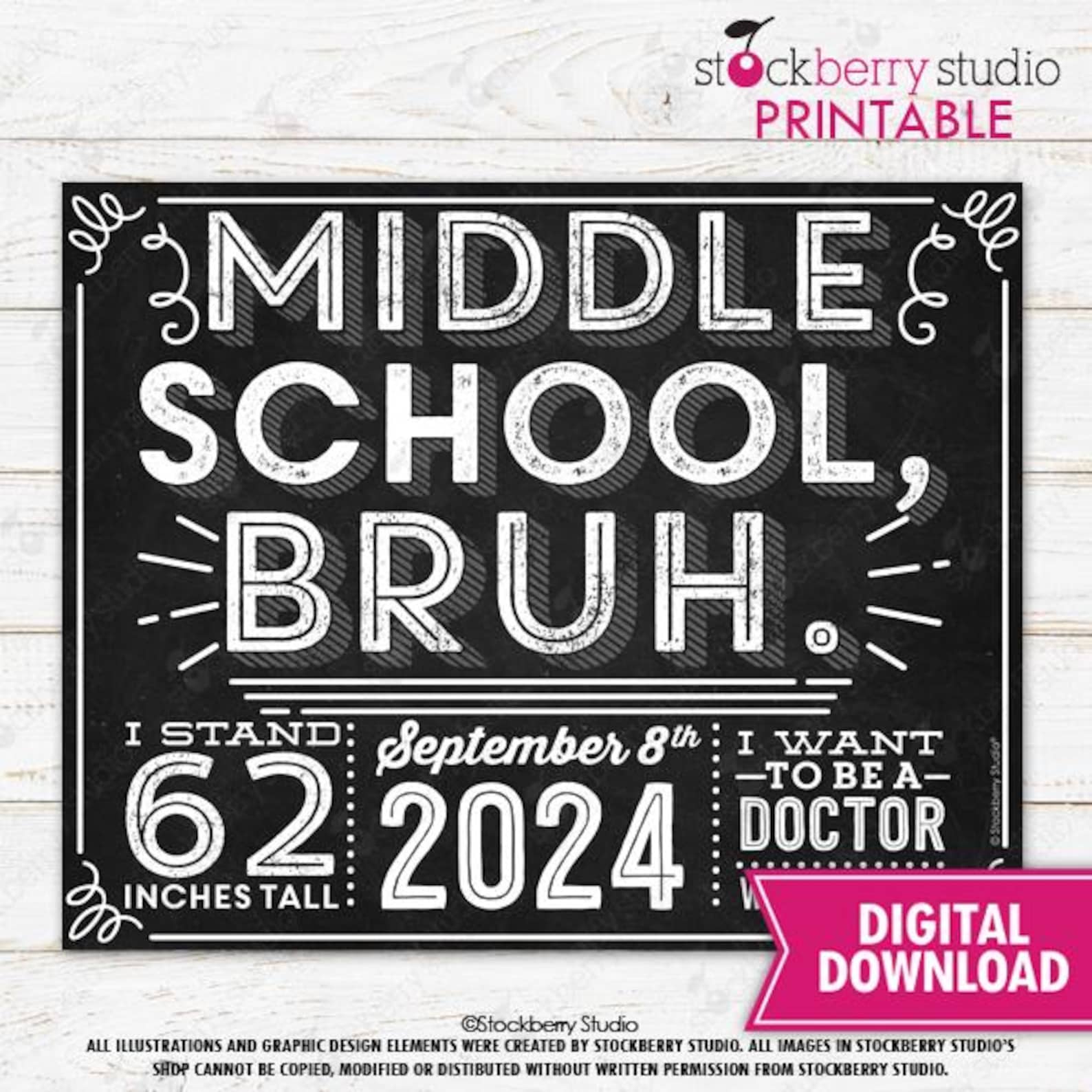 First Day of Middle School Sign Personalized Printable 2024 Bruh 1st ...