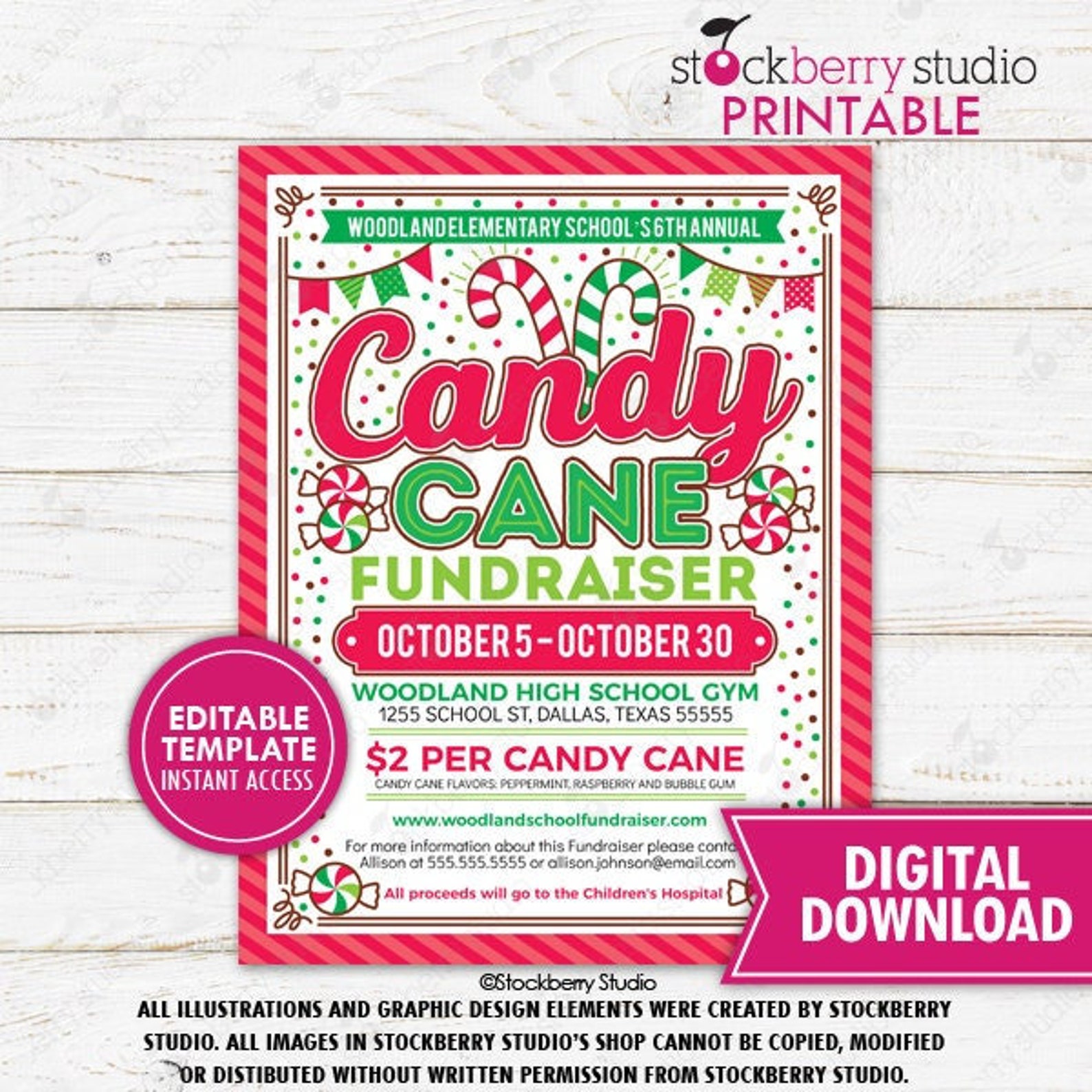 Christmas Candy Cane Fundraiser Flyer Printable PTO PTA School ...
