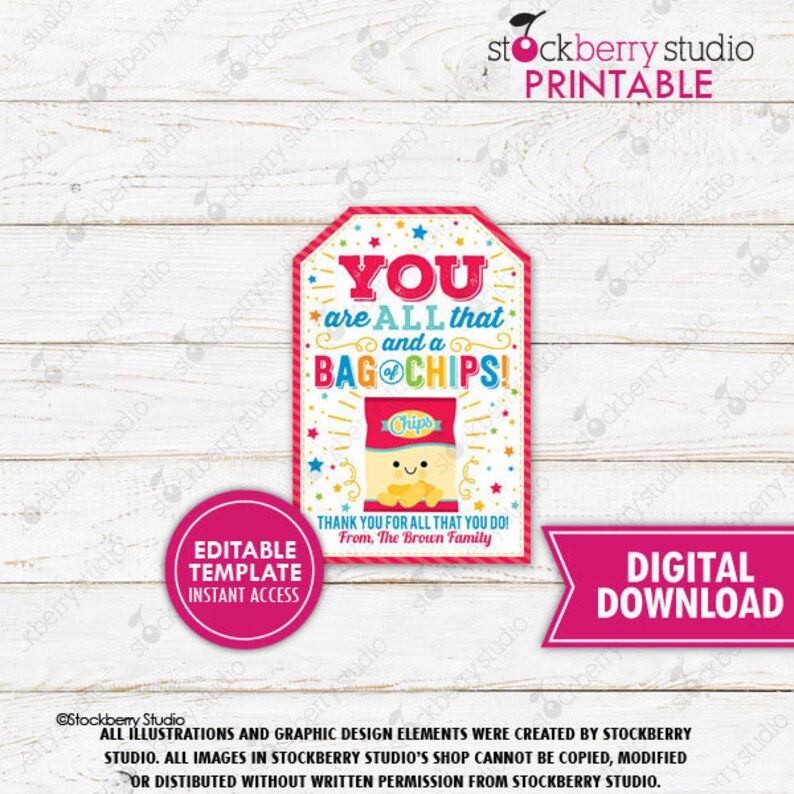 Chips Gift Tag You Are All That and a Bag of Chips Tag Teacher - Etsy