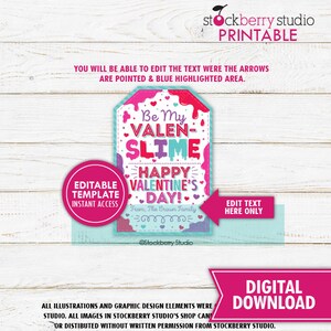 Valentine's Day Slime Tag Valentine Slime Label Valentines Gift Tag ...